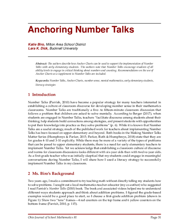(PDF) Anchoring Number Talks