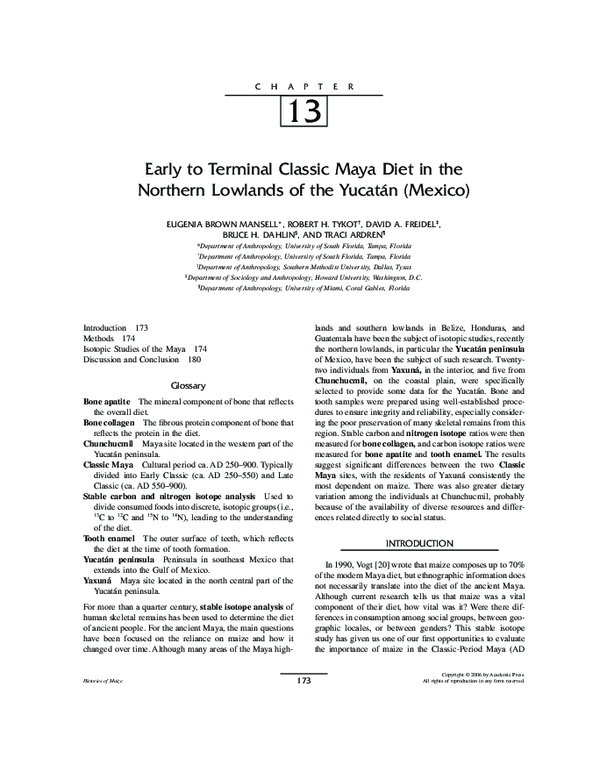 (PDF) Early to Terminal Classic Maya diet in the northern lowlands of ...