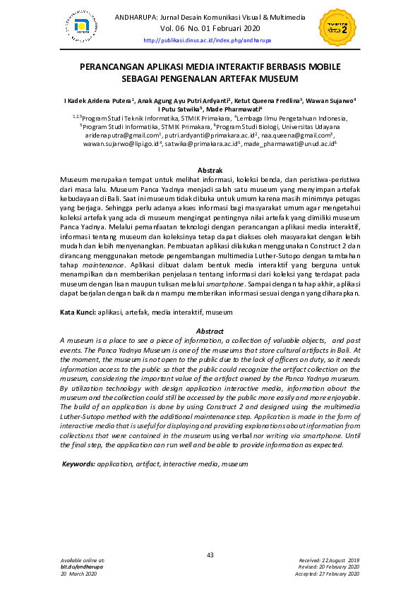 (PDF) Perancangan Aplikasi Media Interaktif berbasis Mobile sebagai Pengenalan Artefak Museum ...