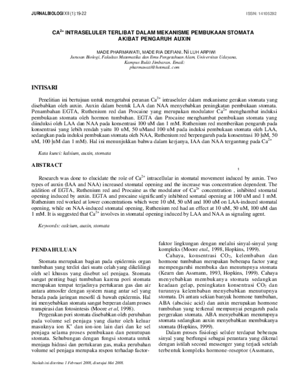 CA2+ Intraseluler Terlibat Dalam Mekanisme Pembukaan Stomata Akibat ...