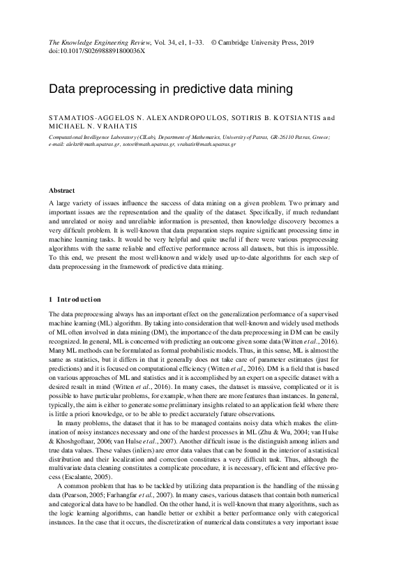 Pdf Data Preprocessing In Predictive Data Mining