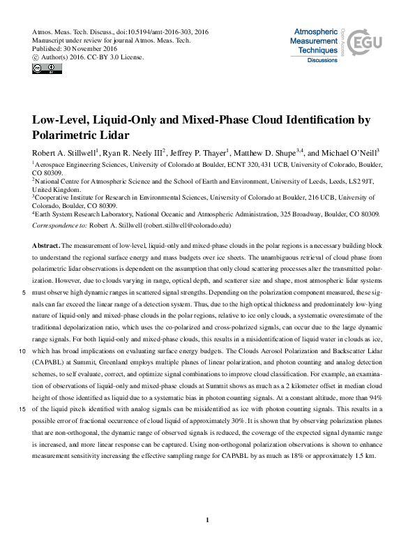 (PDF) Low-Level, Liquid-Only and Mixed-Phase Cloud Identification by ...