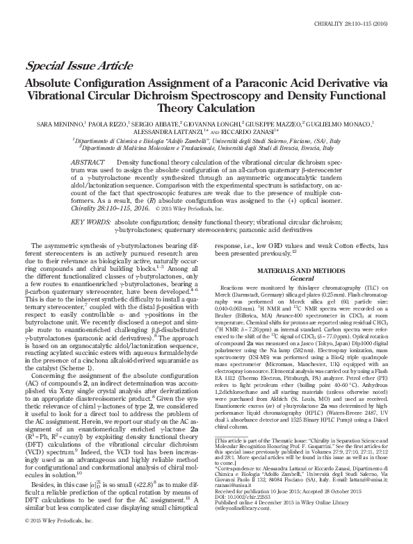(PDF) Absolute Configuration Assignment of a Paraconic Acid Derivative ...