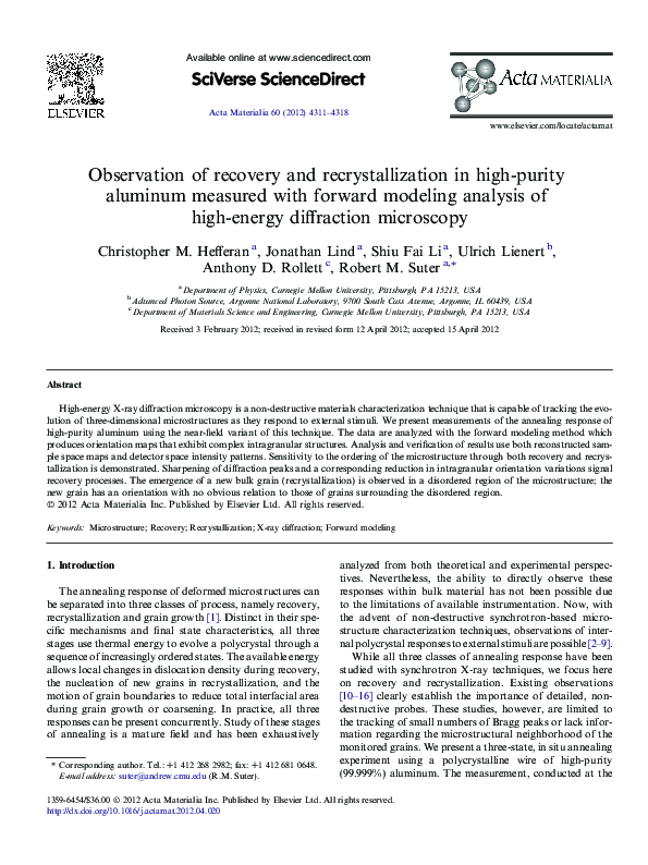 (PDF) Observation of recovery and recrystallization in high-purity ...