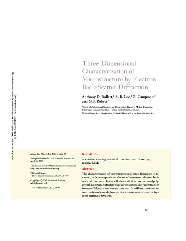 (PDF) Three-Dimensional Characterization of Microstructure by Electron Back-Scatter Diffraction