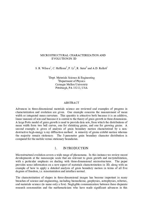 (PDF) Microstructural characterization and evolution in 3D