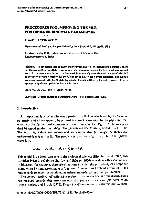(PDF) Procedures for improving the mle for ordered binomial parameters