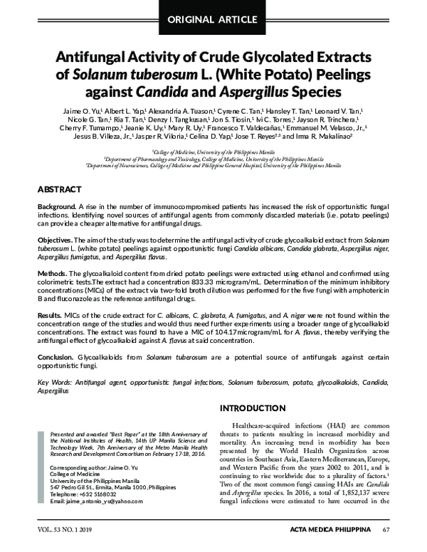(PDF) Antifungal Activity of Crude Glycolated Extracts of Solanum tuberosum L. (White Potato ...