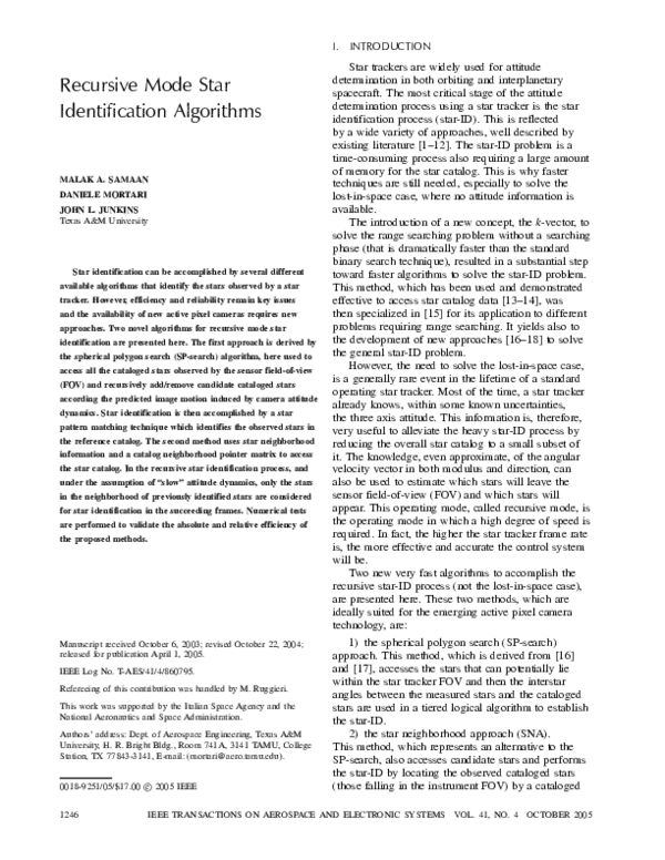 (PDF) Recursive mode star identification algorithms (PDF) Recursive mode star identification algorithms