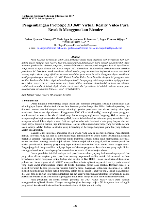 (PDF) Pengembangan Prototipe 3D 360° Virtual Reality Video Pura Besakih Menggunakan Blender