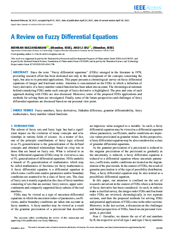 Pdf A Review On Fuzzy Differential Equations