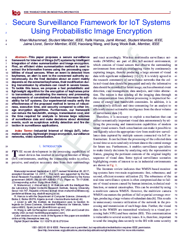 (PDF) Secure Surveillance Framework for IoT Systems Using Probabilistic Image Encryption
