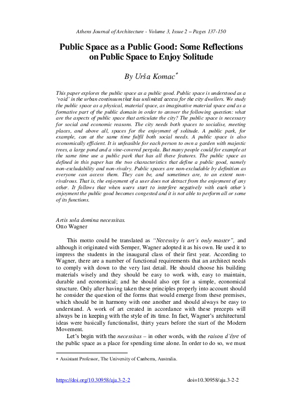 (PDF) Public Space as a Public Good: Some Reflections on Public Space ...