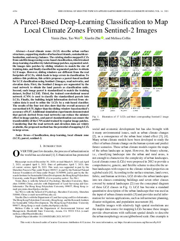 Pdf A Parcel Based Deep Learning Classification To Map Local Climate Zones From Sentinel 2 Images