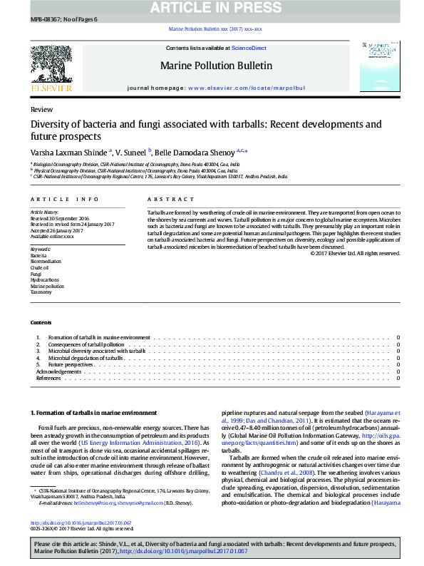(PDF) Diversity of bacteria and fungi associated with tarballs: Recent ...