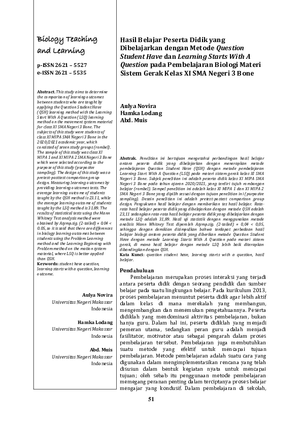 (PDF) Hasil Belajar Peserta Didik yang Dibelajarkan dengan Metode ...
