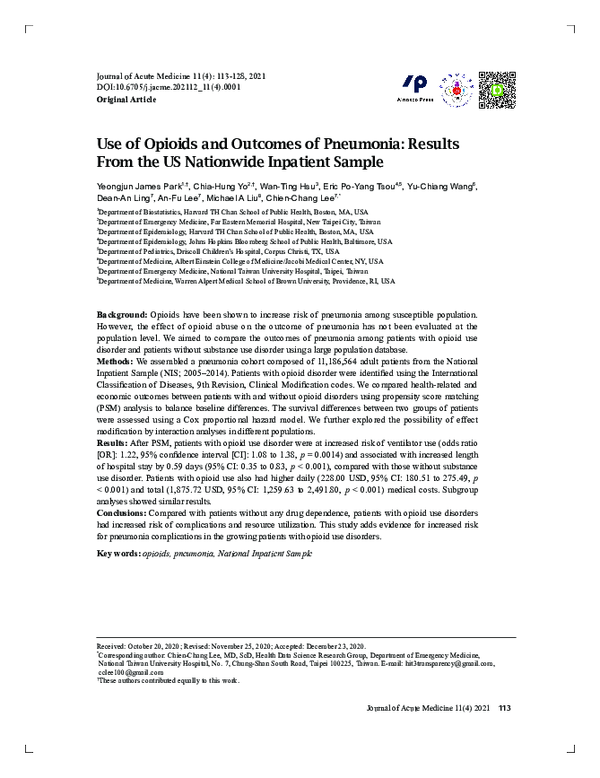 (PDF) Use of Opioids and Outcomes of Pneumonia: Results From the US ...