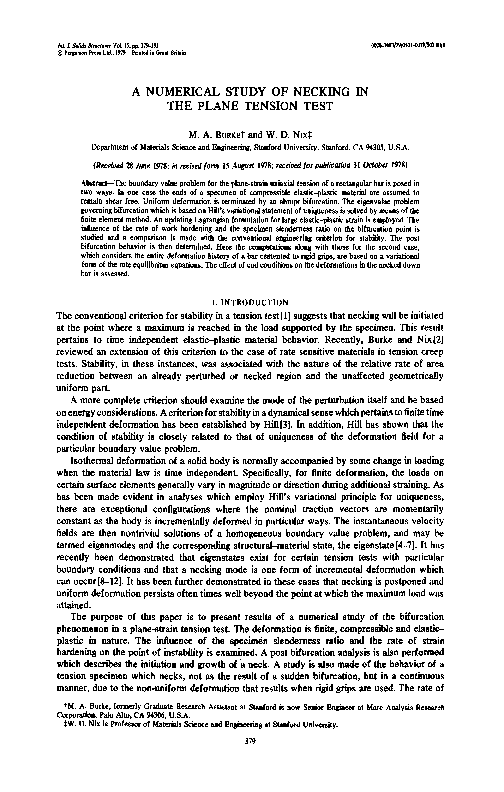 (PDF) A numerical study of necking in the plane tension test