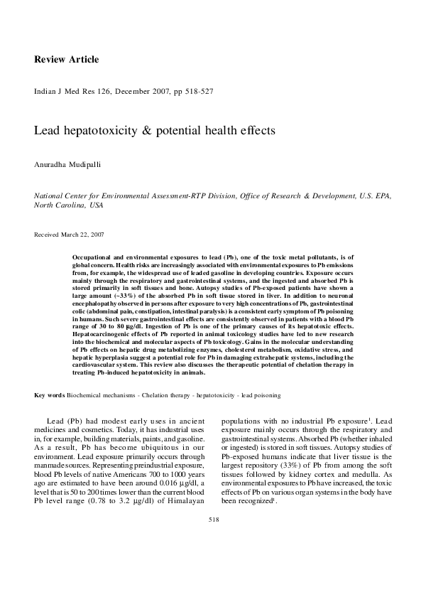 (PDF) Lead hepatotoxicity & potential health effects