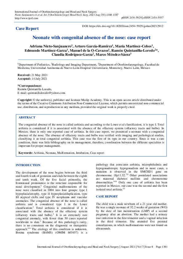 (PDF) Neonate with congenital absence of the nose: case report