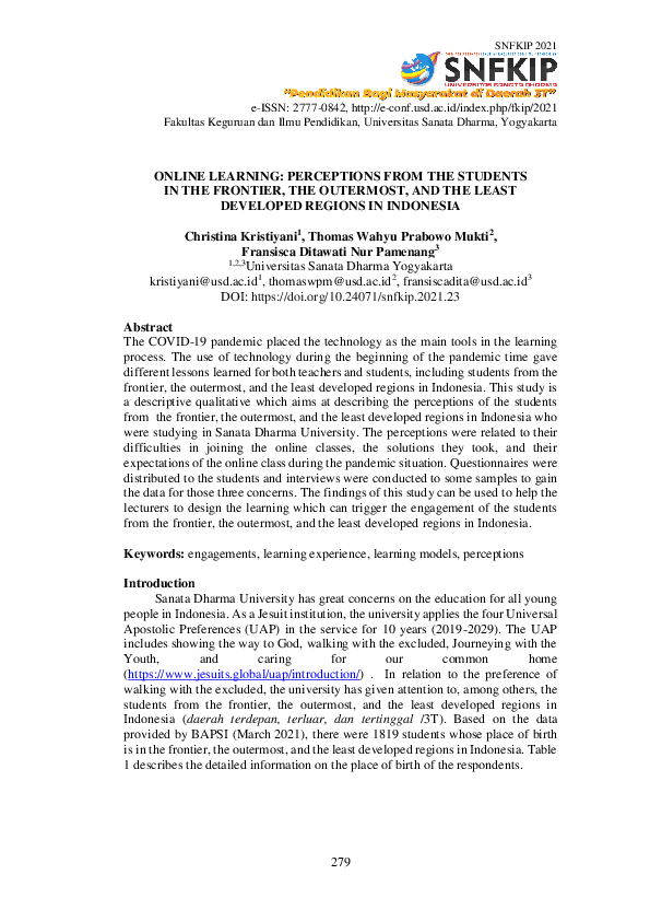 (PDF) Online learning: perceptions from the students in the frontier, the outermost, and the ...