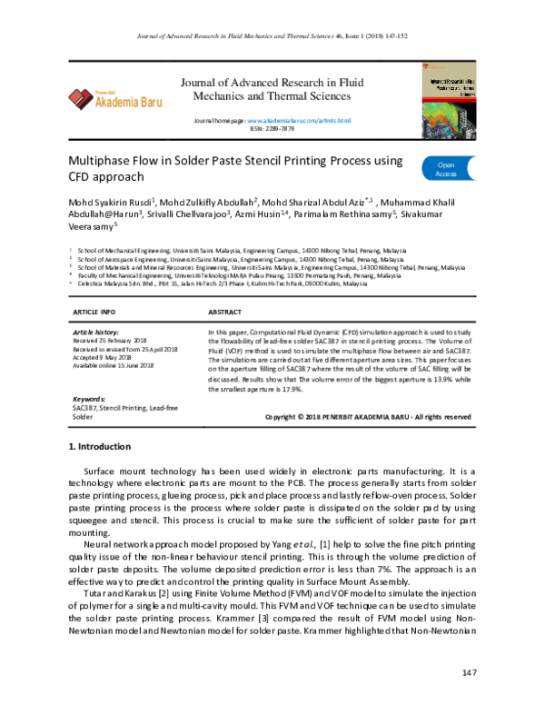 (PDF) Multiphase Flow in Solder Paste Stencil Printing Process using CFD approach