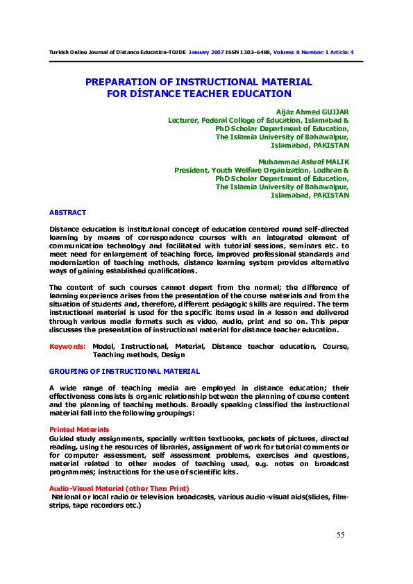 Pdf Preparation Of Instructional Material For Distance Teacher Education