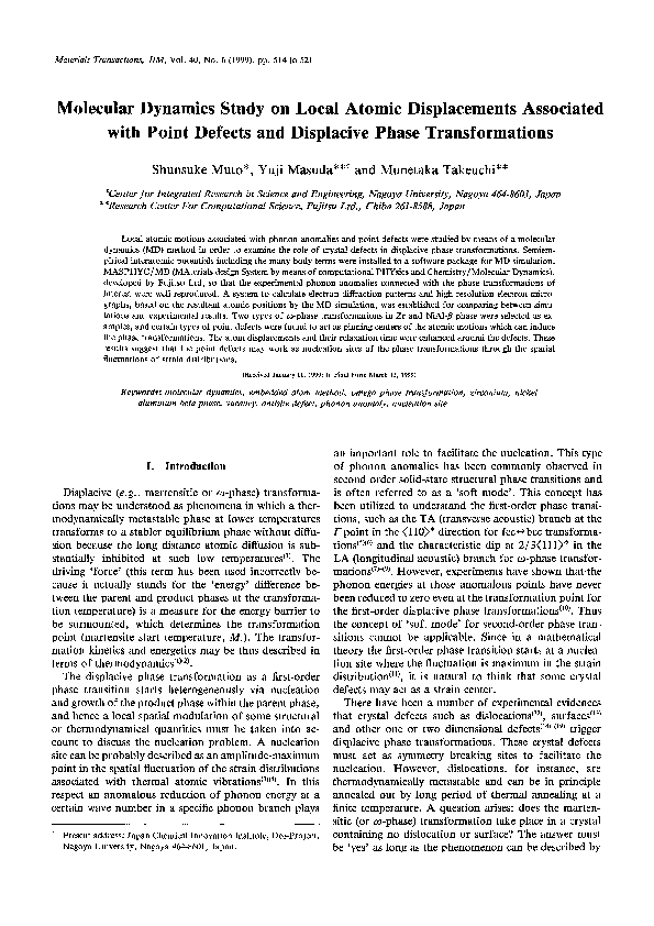 (PDF) Molecular Dynamics Study on Local Atomic Displacements Associated ...