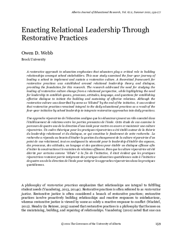 (PDF) Enacting Relational Leadership Through Restorative Practices ...