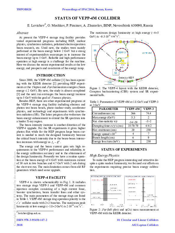 (PDF) Status of VEPP-4M Collider