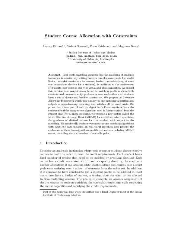 (PDF) Student Course Allocation with Constraints