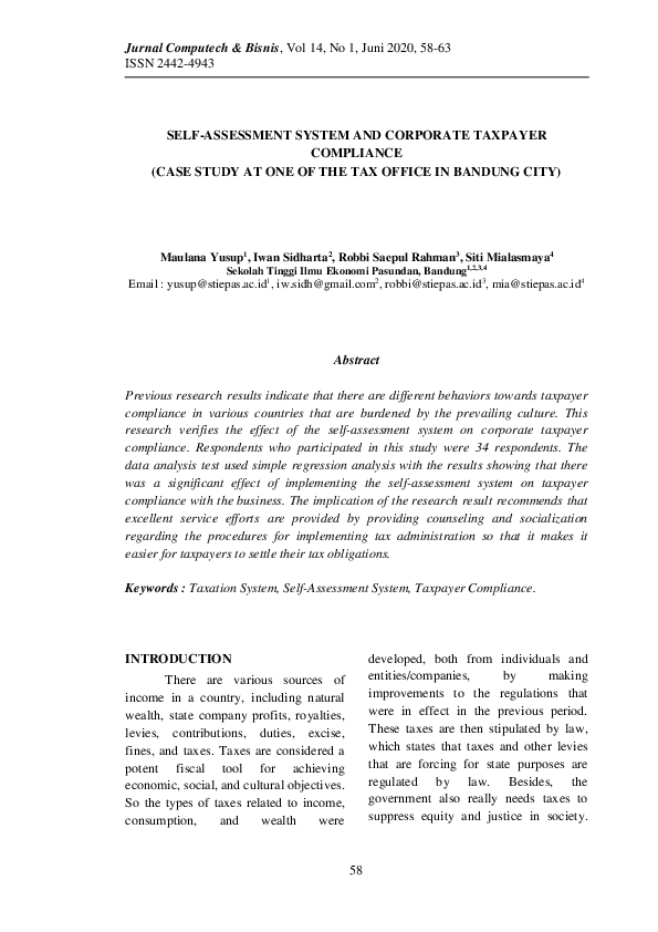 (PDF) Self-Assessment System and Corporate Taxpayer Compliance (Case ...