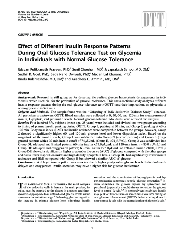 (PDF) Effect of Different Insulin Response Patterns During Oral Glucose ...