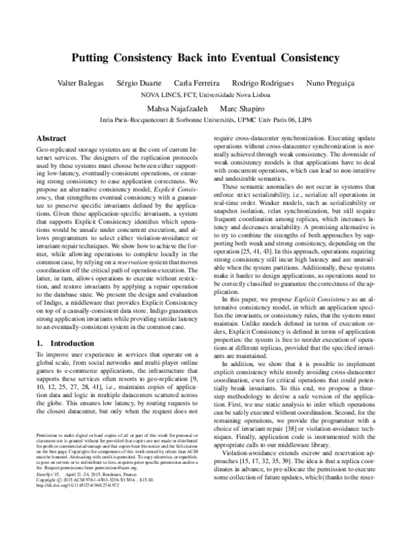 (PDF) Putting consistency back into eventual consistency