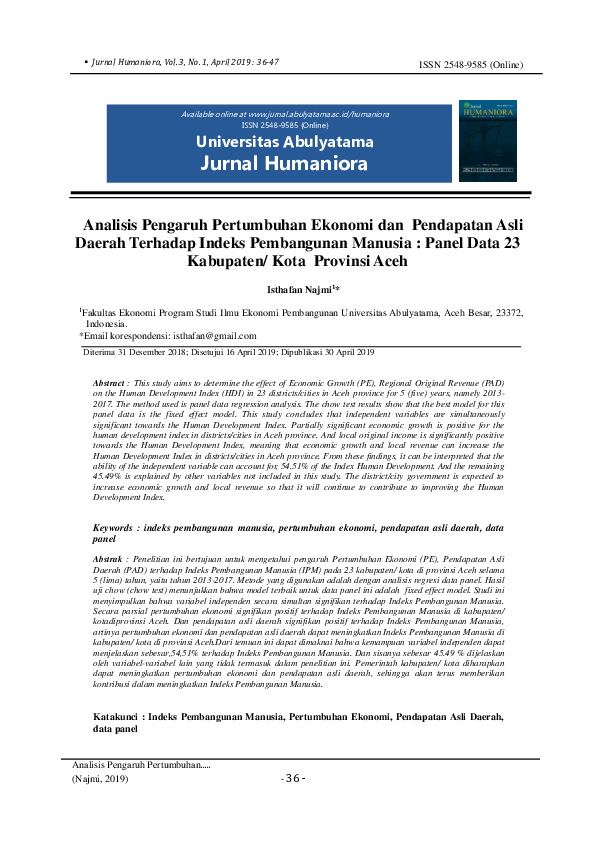 (PDF) Analisis Pengaruh Pertumbuhan Ekonomi dan Pendapatan Asli Daerah Terhadap Indeks ...