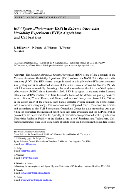 (PDF) EUV SpectroPhotometer (ESP) in Extreme Ultraviolet Variability ...