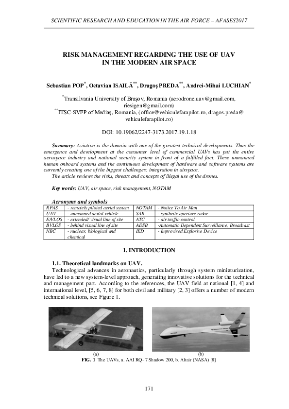 (PDF) Risk Management Regarding the Use of Uav in the Modern Air Space