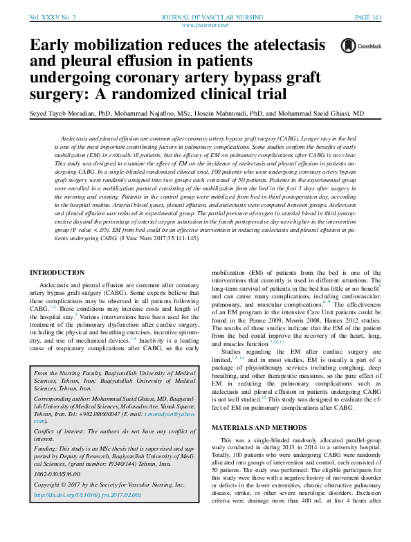 (PDF) Early mobilization reduces the atelectasis and pleural effusion in patients undergoing ...