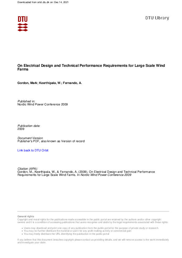 (PDF) On Electrical Design and Technical Performance Requirements for ...
