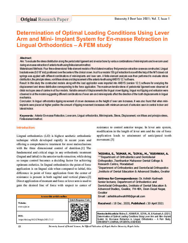 (PDF) Determination of Optimal Loading Conditions Using Lever Arm and ...