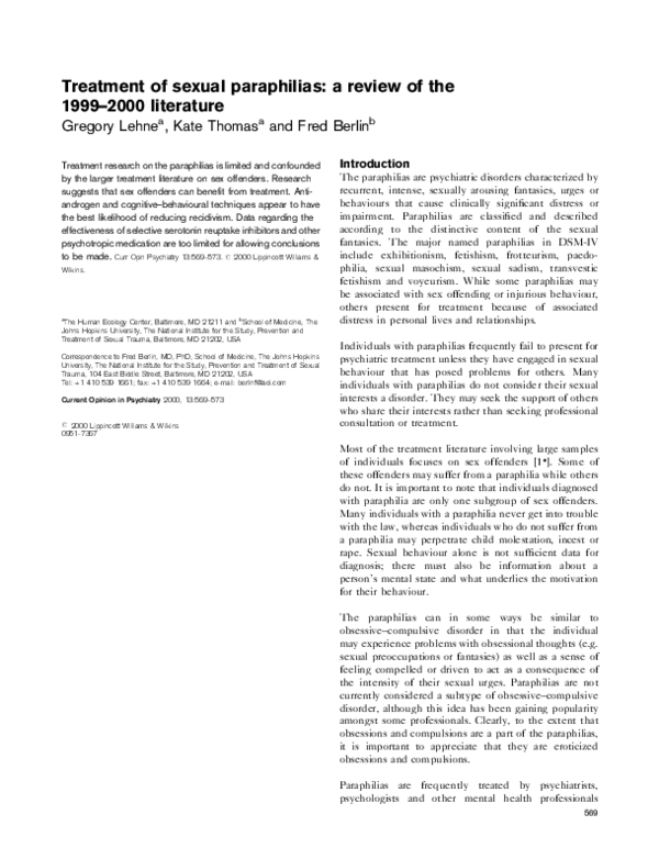 (PDF) Treatment of sexual paraphilias: a review of the 1999-2000 literature