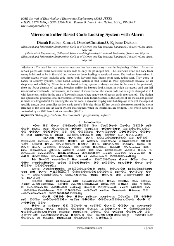 (PDF) Microcontroller Based Code Locking System with Alarm