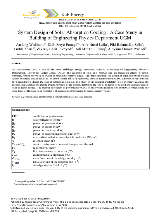 (PDF) System Design of Solar Absorption Cooling : A Case Study in ...