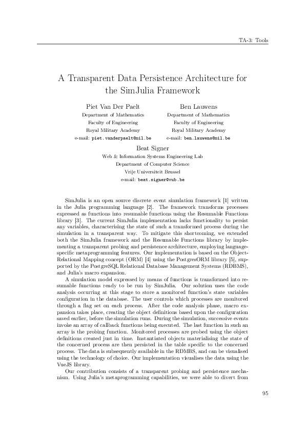 (PDF) A Transparent Data Persistence Architecture for the SimJulia Framework