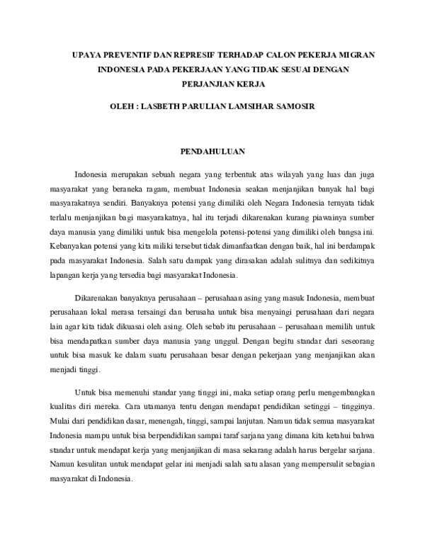 (DOC) UPAYA PREVENTIF DAN REPRESIF TERHADAP CALON PEKERJA MIGRAN ...