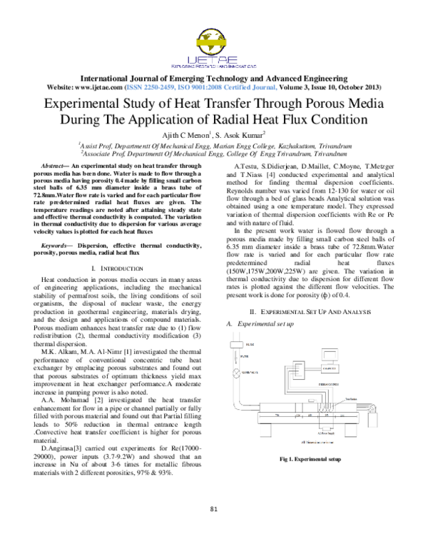 (PDF) Experimental Study of Heat Transfer Through Porous Media During ...