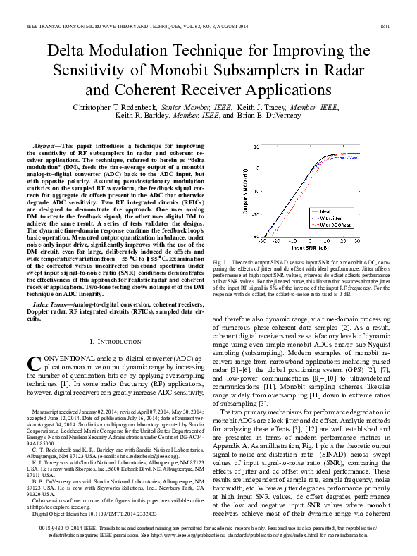 (PDF) Delta Modulation Technique for Improving the Sensitivity of Monobit Subsamplers in Radar ...