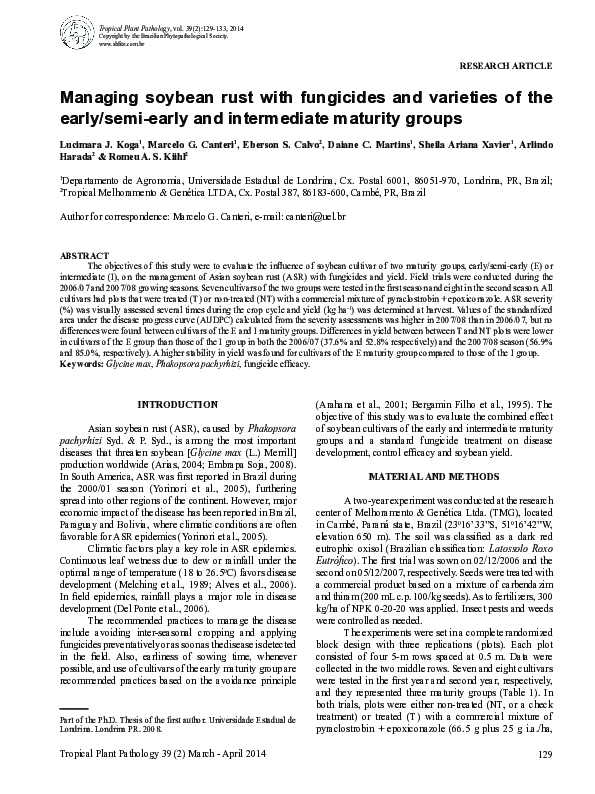 (PDF) Managing soybean rust with fungicides and varieties of the early ...
