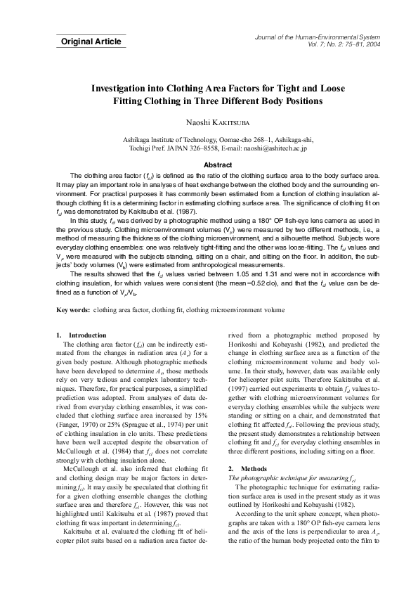 (PDF) Investigation into Clothing Area Factors for Tight and Loose Fitting Clothing in Three ...