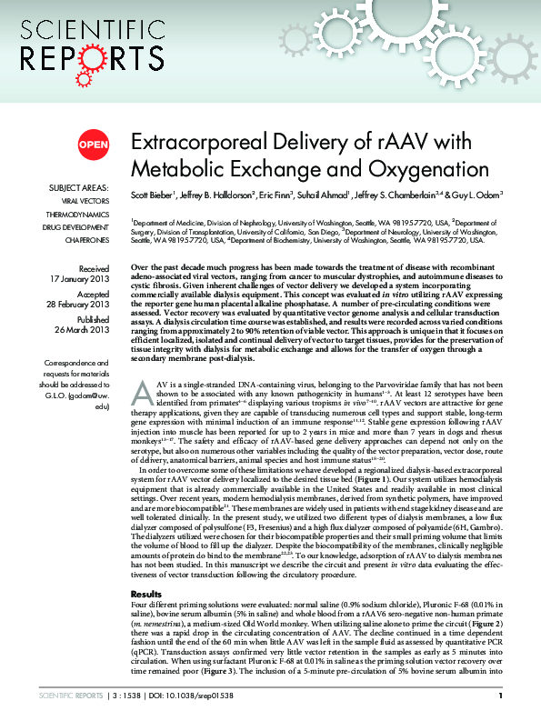 (PDF) Extracorporeal Delivery of rAAV with Metabolic Exchange and ...